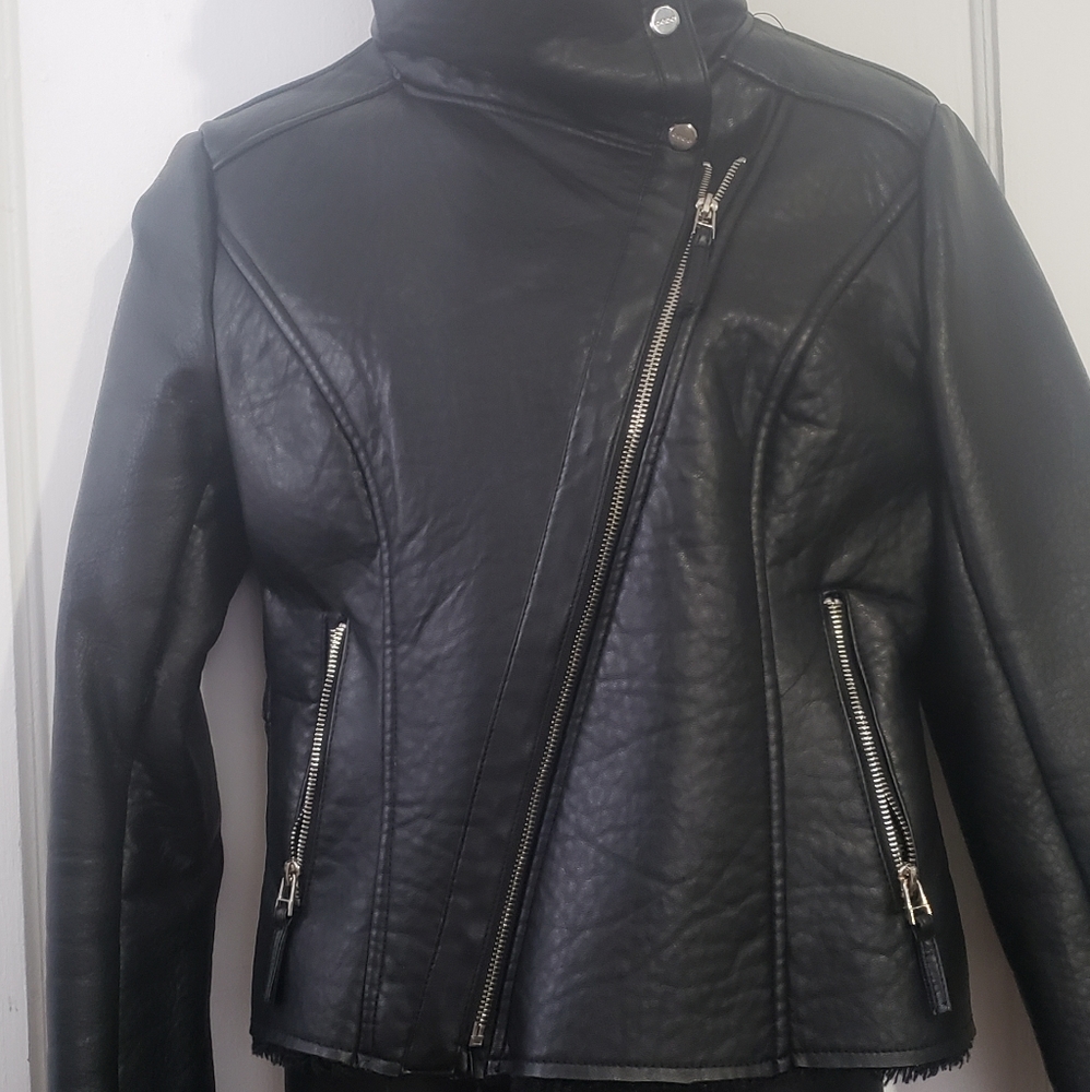Black Leather Fur Lined Jacket - Gem